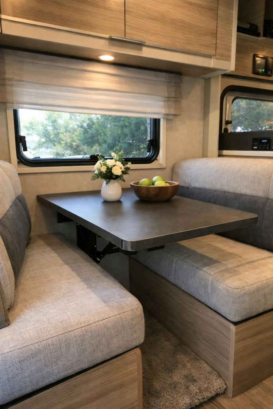 Enter this metallic bronze accessible RV camper with an automated ...