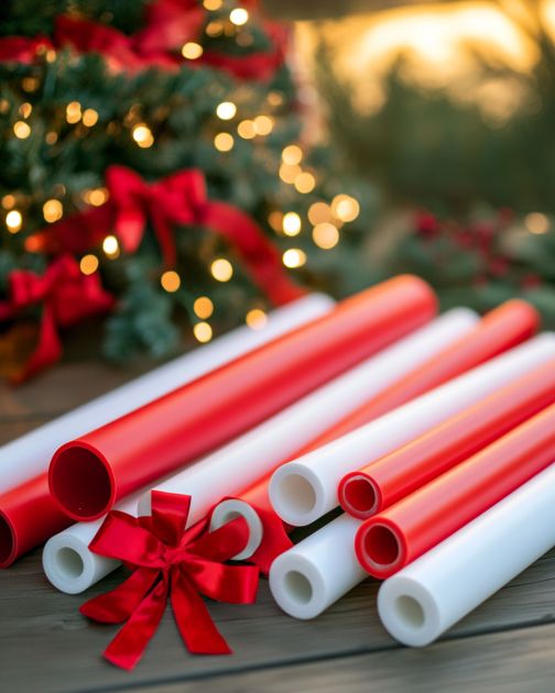 Lady uses a PVC pipe, pool noodle, and ribbon. She makes best Christmas ...