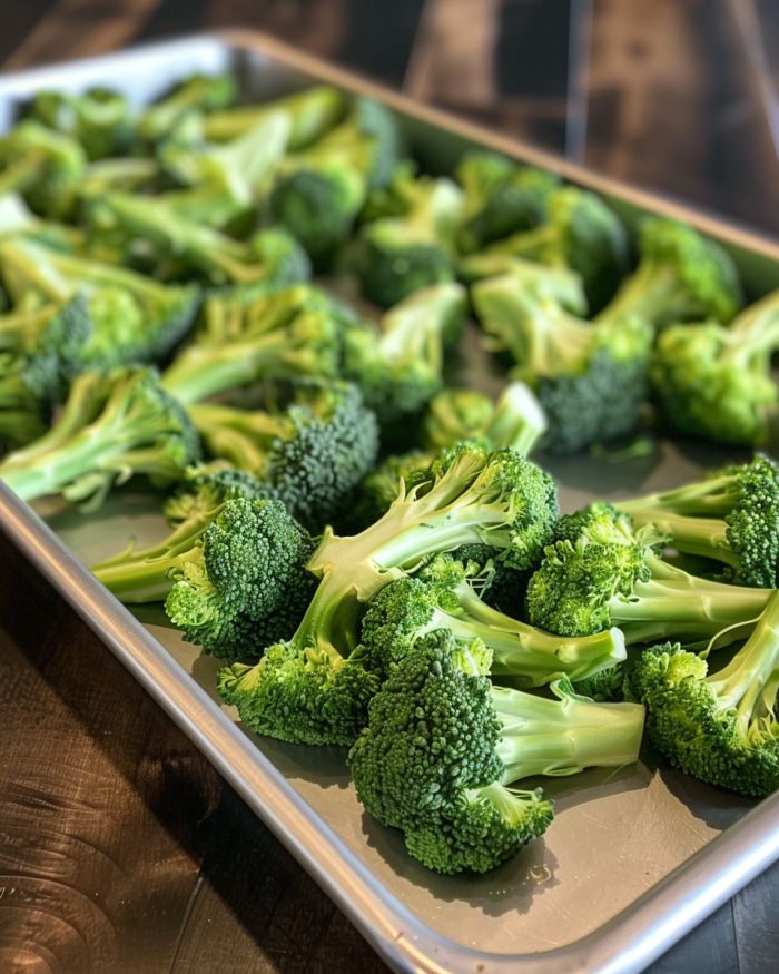 Mom starts with some broccoli on a baking tray, turns it into perfection!