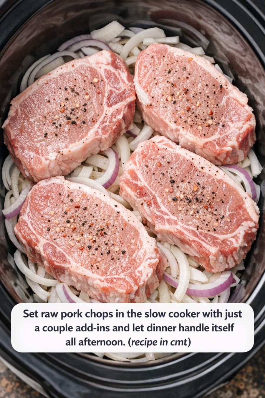 Set raw pork chops in the slow cooker with just a couple add-ins and ...