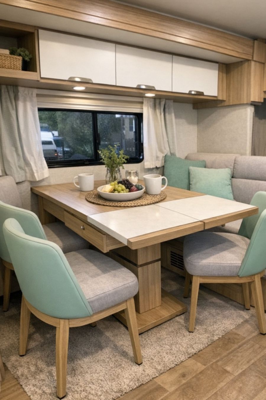 Head into this pearl white and mint accessible RV camper. You will not ...