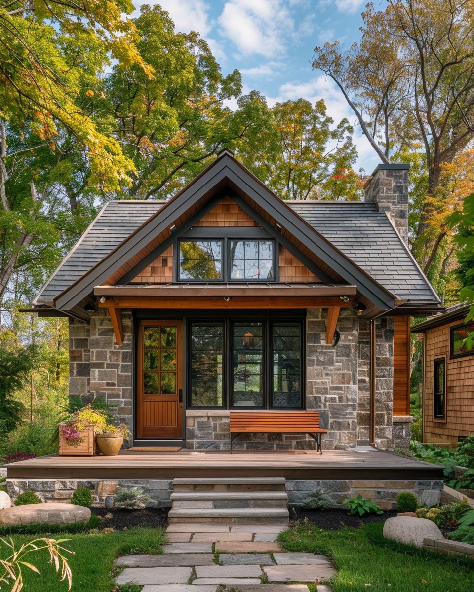Tour this tiny home with stone accents. The interior is so lovely ...