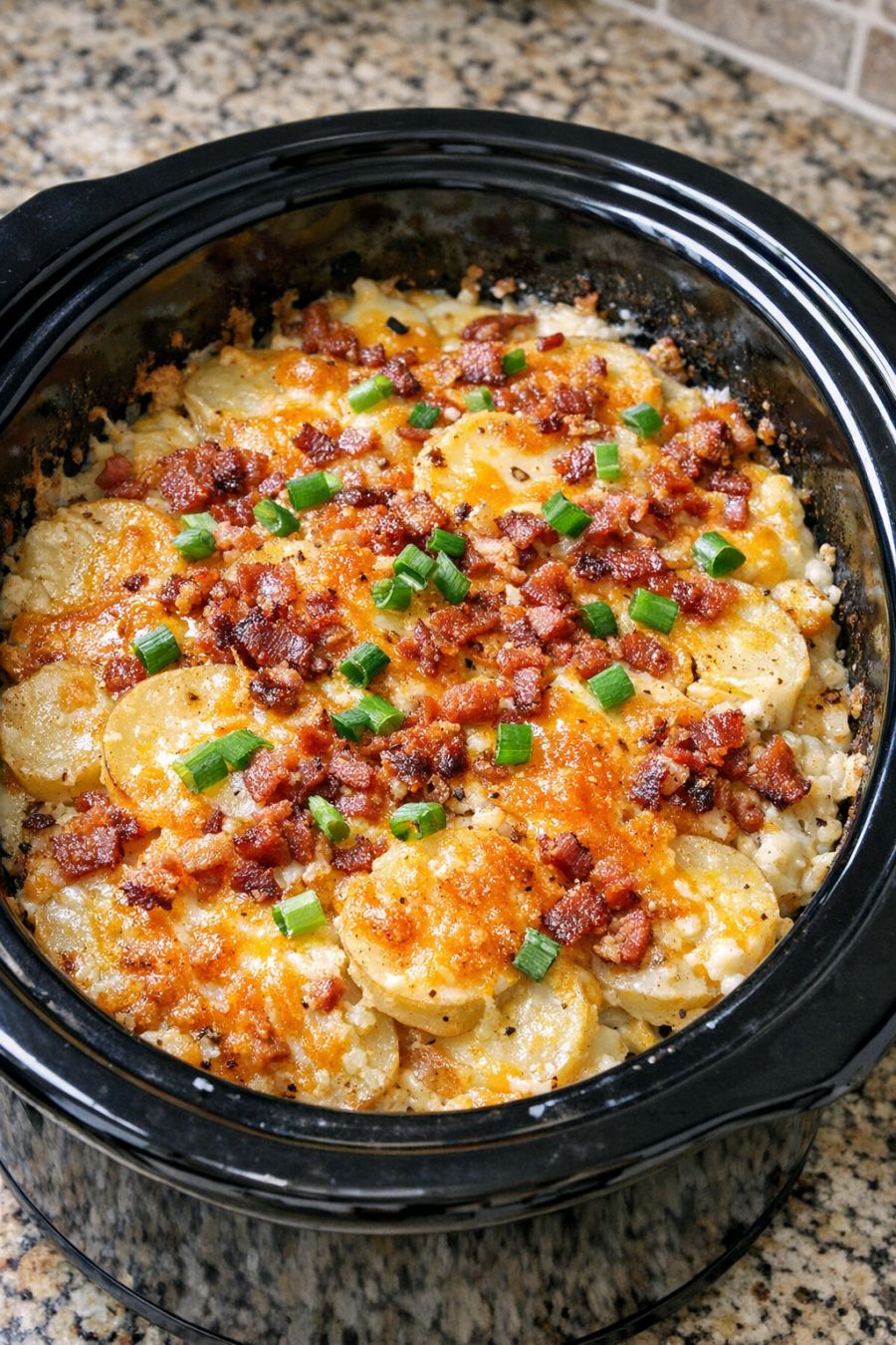 Pour alfredo sauce and these 4 ingredients over sliced potatoes into a ...