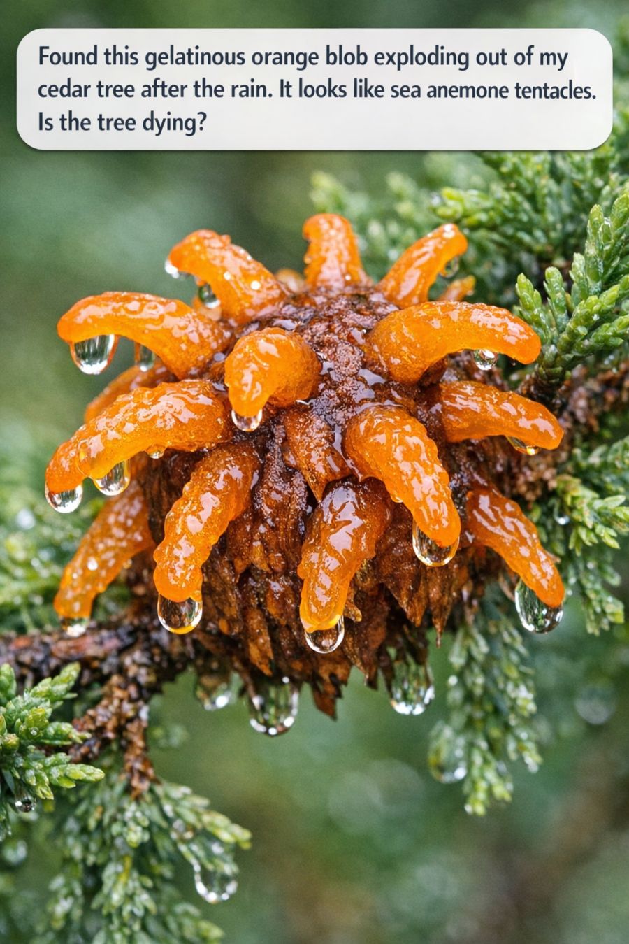 Found this gelatinous orange blob exploding out of my cedar tree after ...
