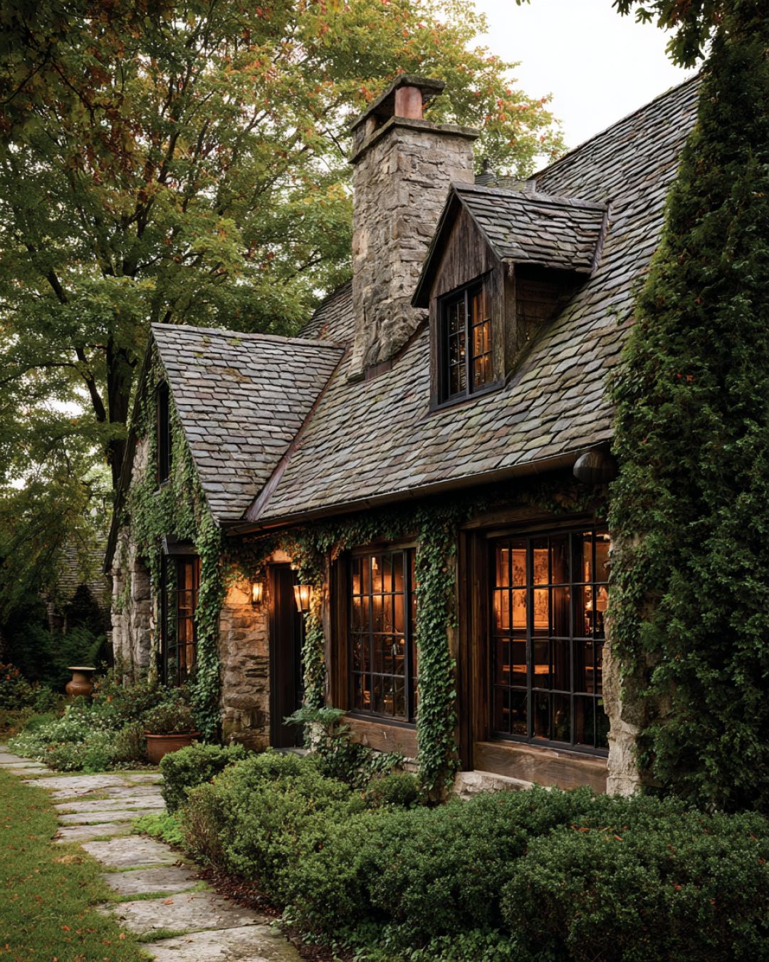 Take a peek inside this classic English-style cottage with an evergreen ...