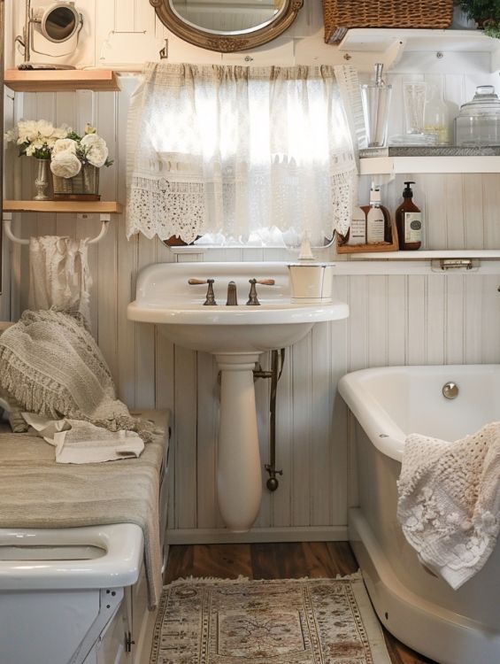 Tour this park model RV with stone accents. The interior is a cozy ...