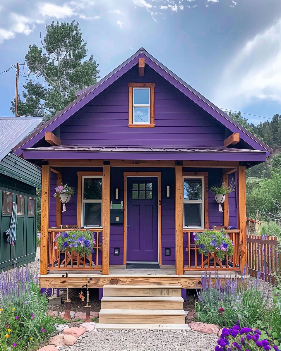 Tour this purple Craftsman-style tiny home. The interior is pure ...