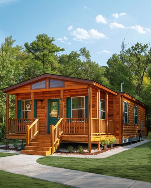Tour this forest hideaway park model RV. The interior is heavenly
