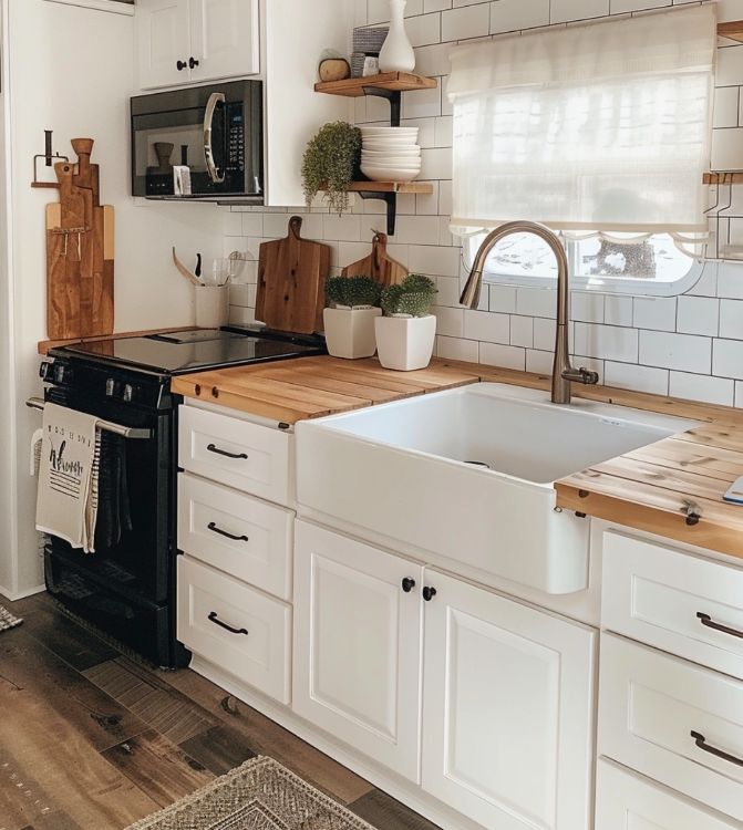 Tour this park model RV with stone accents. The interior is a cozy ...