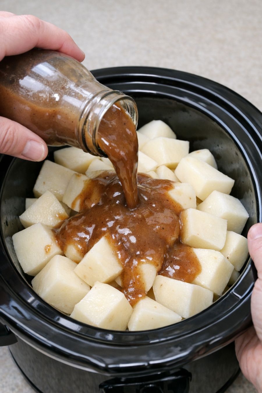 Pour beef gravy and these 3 ingredients over russet potatoes into a ...