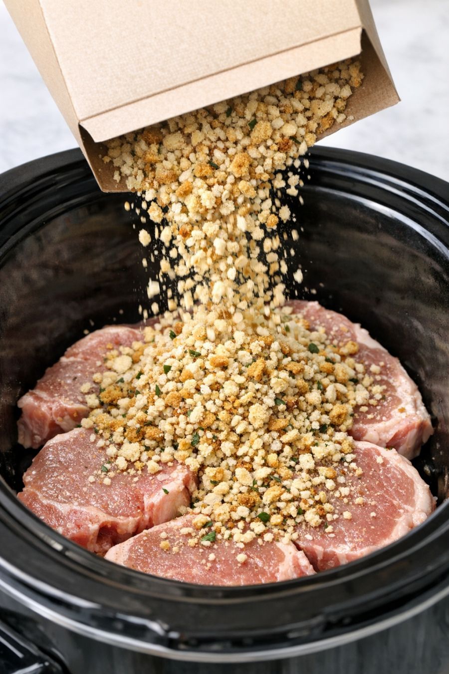 Dump dry stuffing mix on top to whip up this savory slow cooker delight.