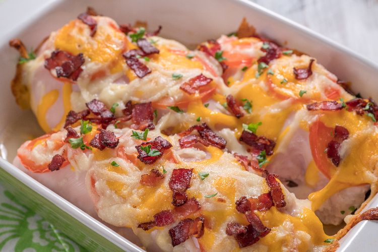 How to make four-cheese bacon-stuffed chicken casserole