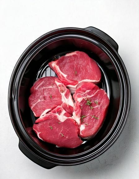 Put raw pork chops in a slow cooker with these 3 ingredients. Dinner ...
